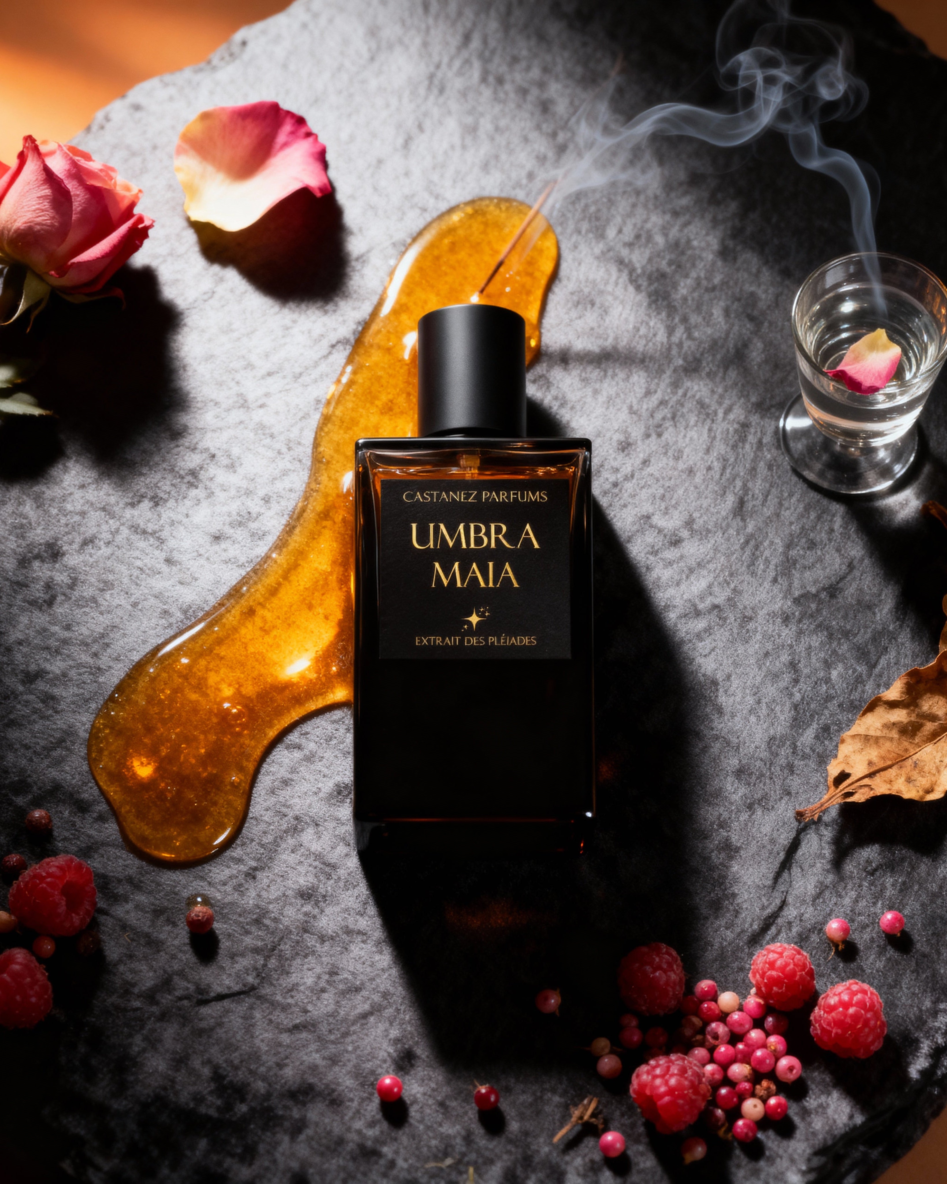 Umbra Maia | Perfume nicho oscuro de tabaco, miel y rosa – Castanez Parfums
